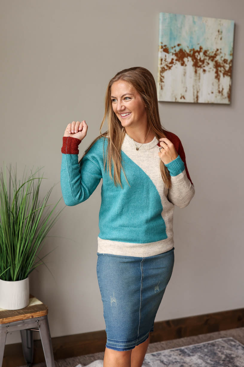 Teal Colorblock Sweater • S-2XL PLUS – Shop Iowa