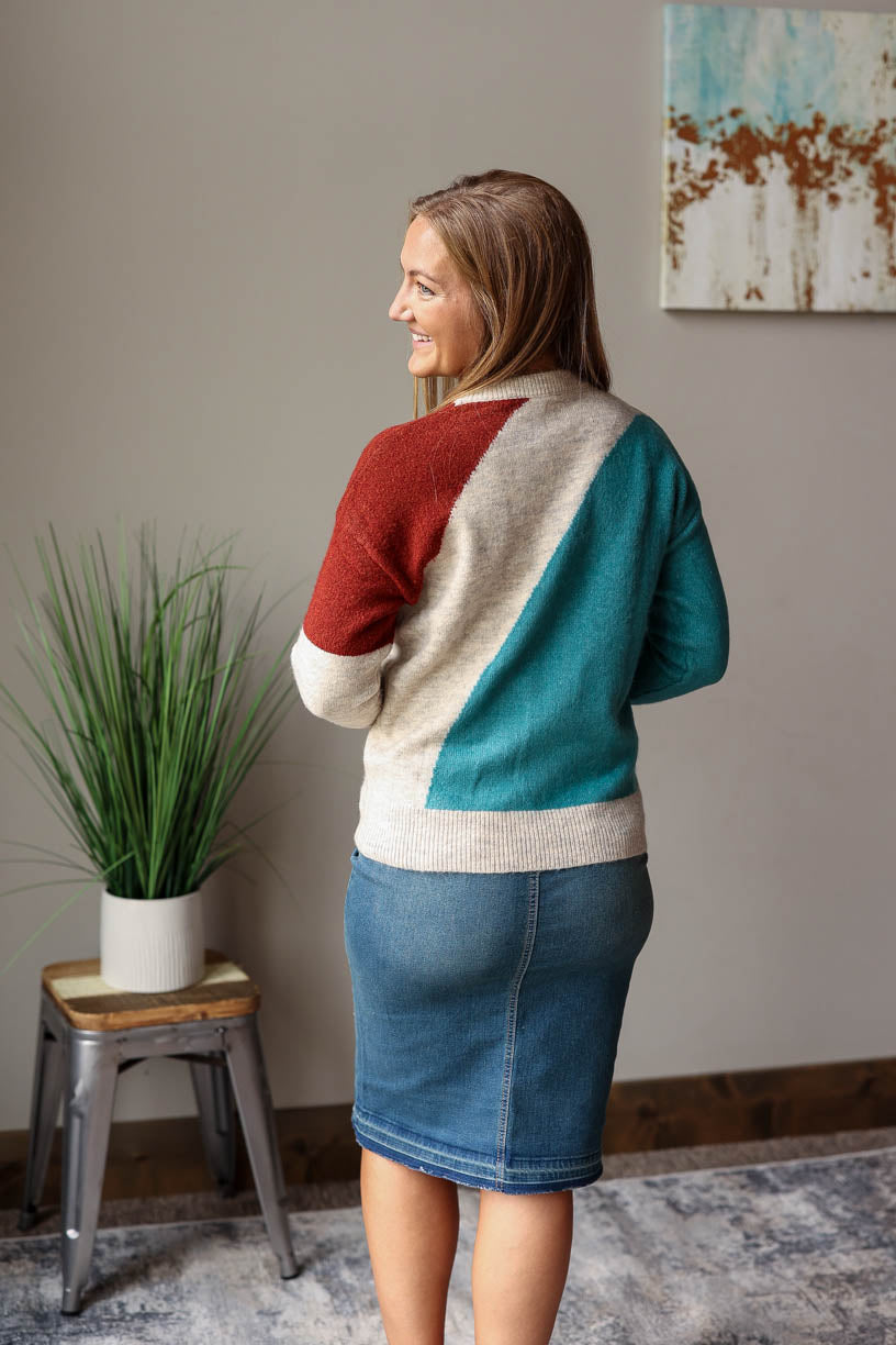 Teal Colorblock Sweater • S-2XL PLUS – Shop Iowa