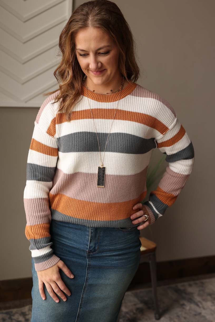 Camel Colorblock Striped Sweater – Shop Iowa