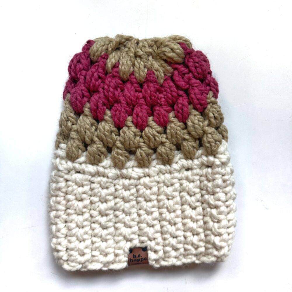 Crochet Puff Stitch Slouch Hat | Cream + Peanut Tan + Pink – Shop Iowa
