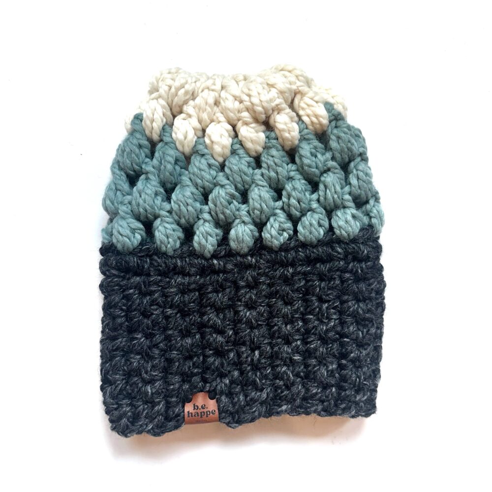 Crochet Puff Stitch Slouch Hat | Grey + Blue + Cream – Shop Iowa