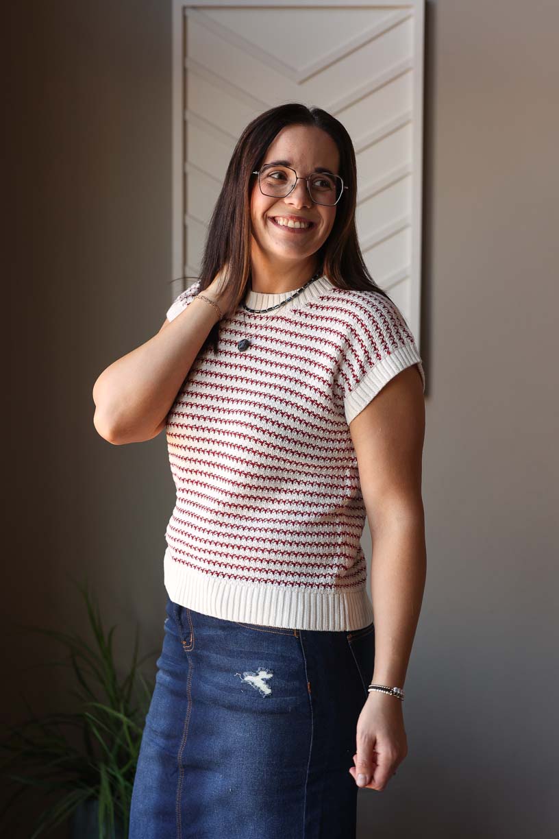 Brick Red Stripe Ribbed Sweater – Shop Iowa