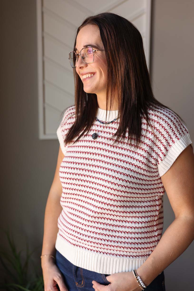 Brick Red Stripe Ribbed Sweater – Shop Iowa