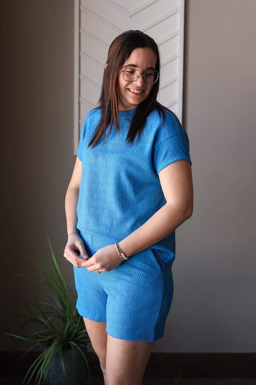 Royal Blue Textured Crewneck Short Set – Shop Iowa