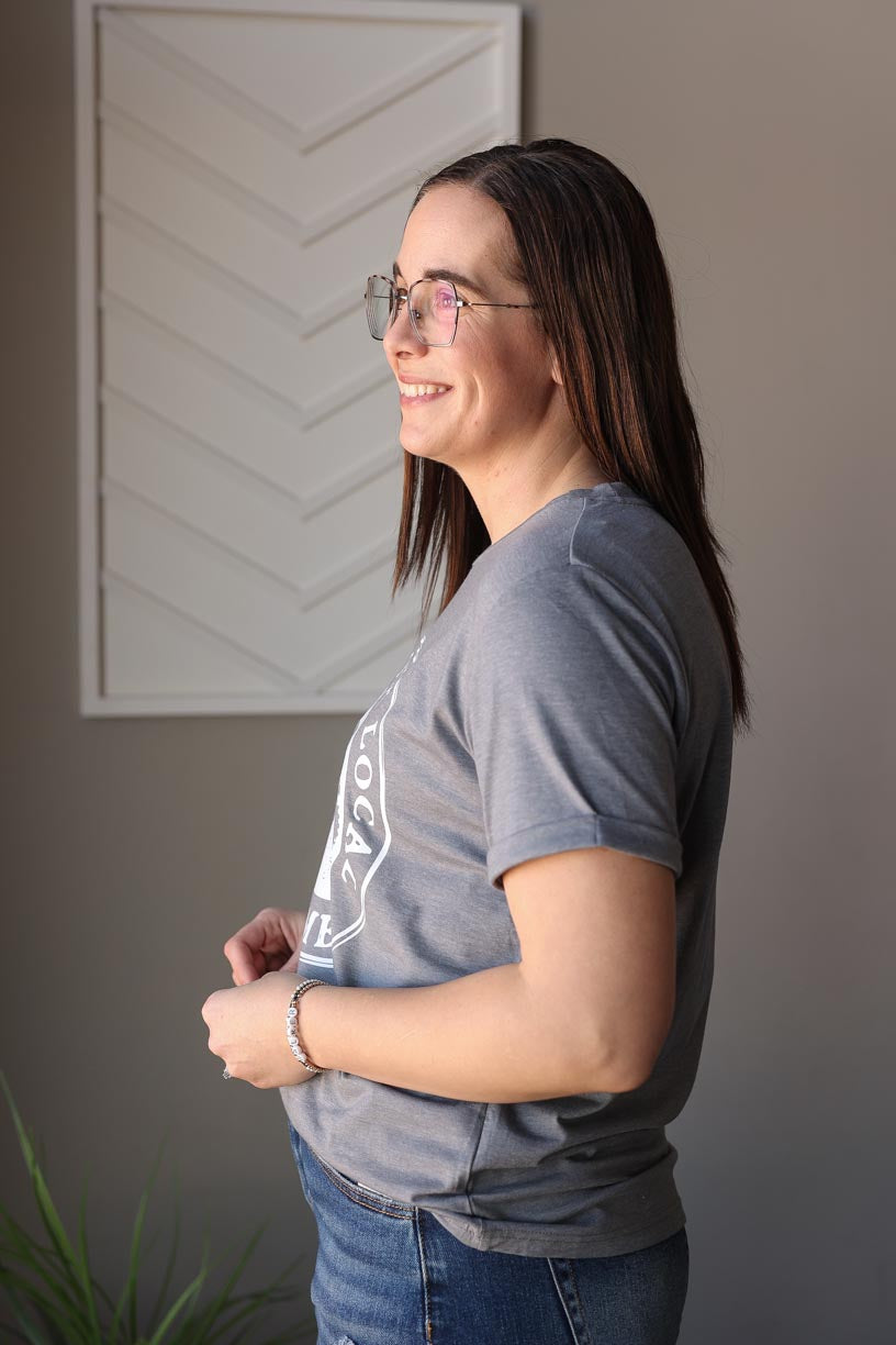 Grey “Support Your Local Farmer” Tee; S-2XL PLUS – Shop Iowa