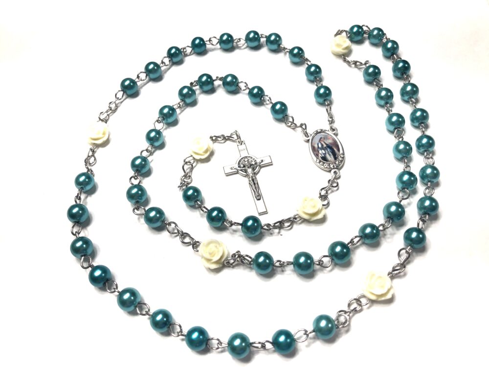 Handmade Teal & Ivory Flower Rosary for Catholic Gift – Shop Iowa