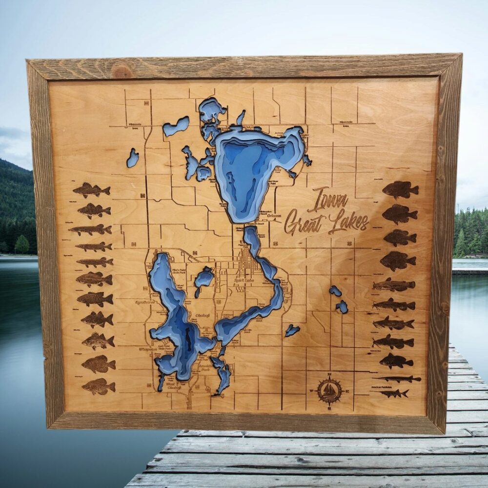 Okoboji Iowa Great Lakes Contour Bathymetric Map Complete With All ...