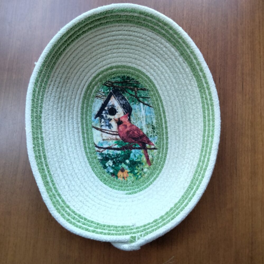 Small Oval Rope Bowl/Basket Neutral and Olive Green. Nature scene with ...