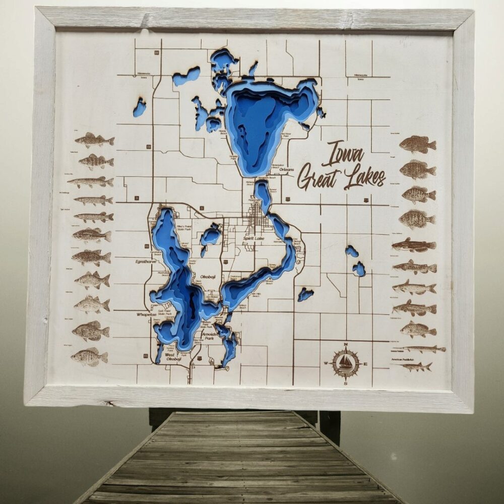 Okoboji Iowa Great Lakes Bathymetric Lake Map With All Sporting Fish ...