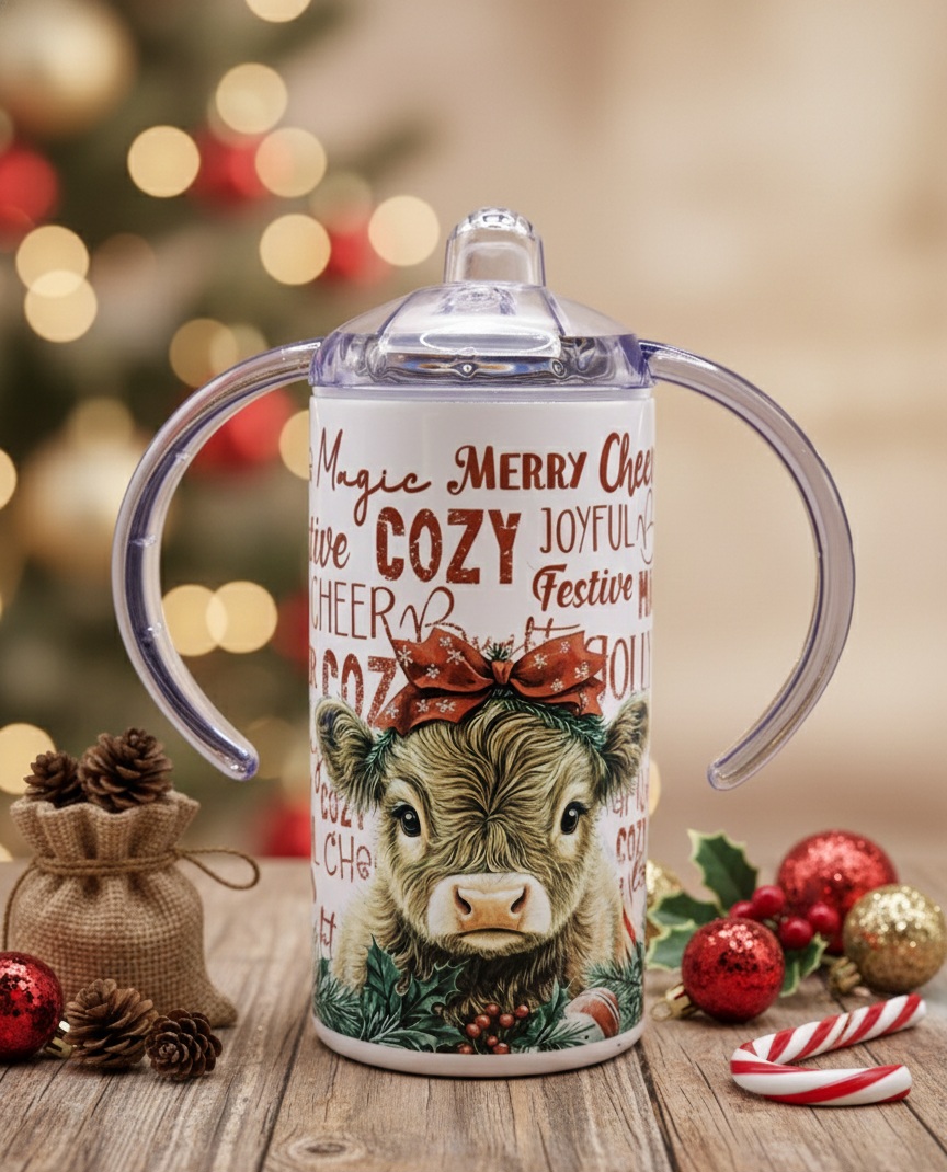 Stainless Steel Christmas Highland Cow Sippy Cup Transition Tumbler ...